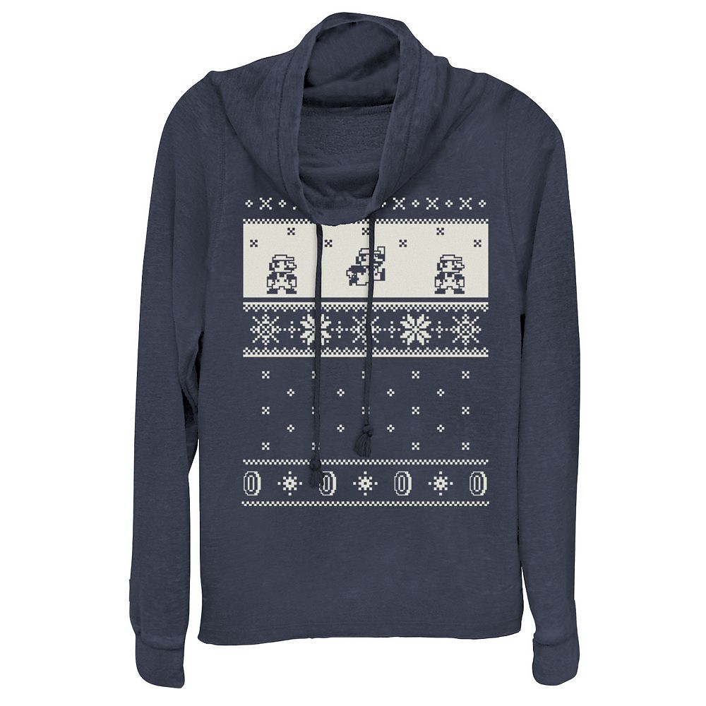 Juniors' Nintendo Super Mario Cream Pattern Cowlneck Graphic ...