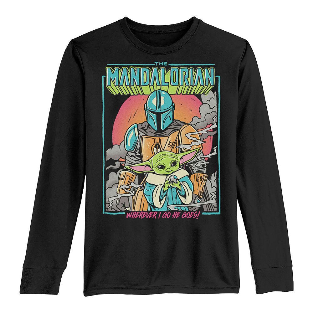 Boys 8-20 Star Wars The Mandalorian "Wherever I Go He Goes" Pop Art Tee