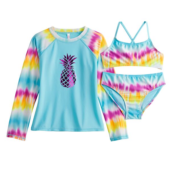 Girls 4 16 So® Tie Dye Foil Pineapple Bikini Top Bottoms And Rash Guard