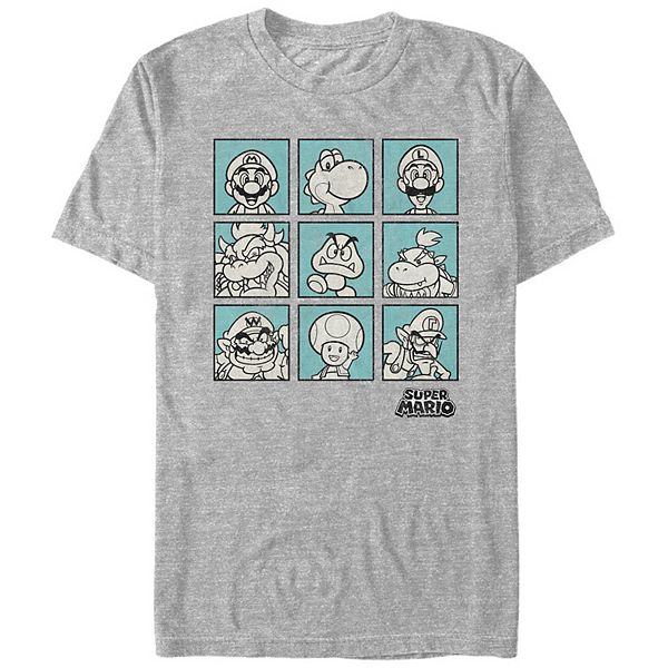 Men's Nintendo Super Mario Teal Character Boxes Graphic Tee