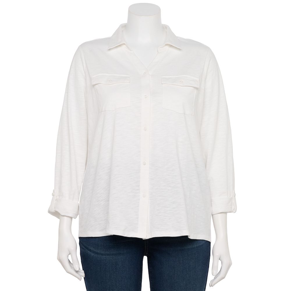 Plus Size Croft & Barrow® Roll-Tab Sleeve Top