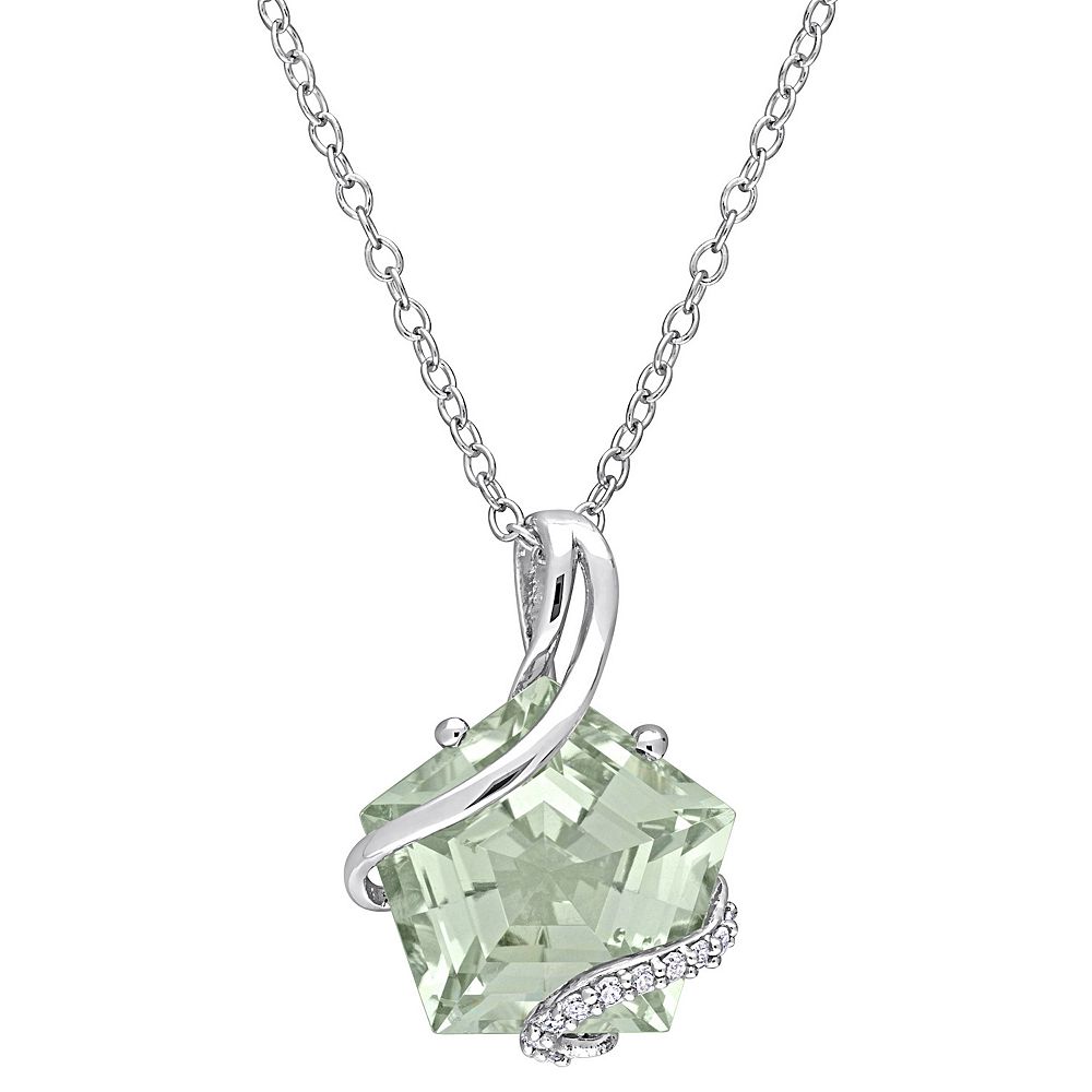 Stella Grace Sterling Silver Green Quartz & Diamond Accent Swirl Pendant