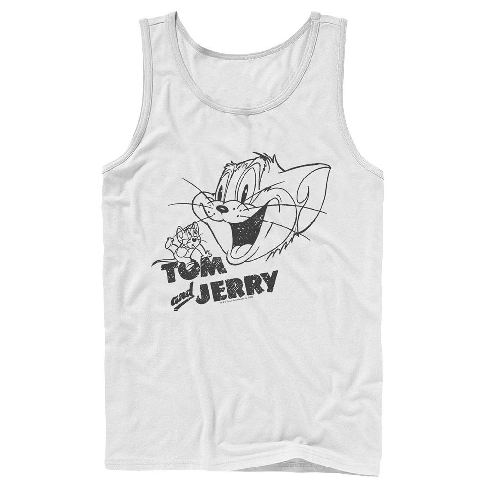 Men's Tom And Jerry Line Art Portrait Logo Tank Top