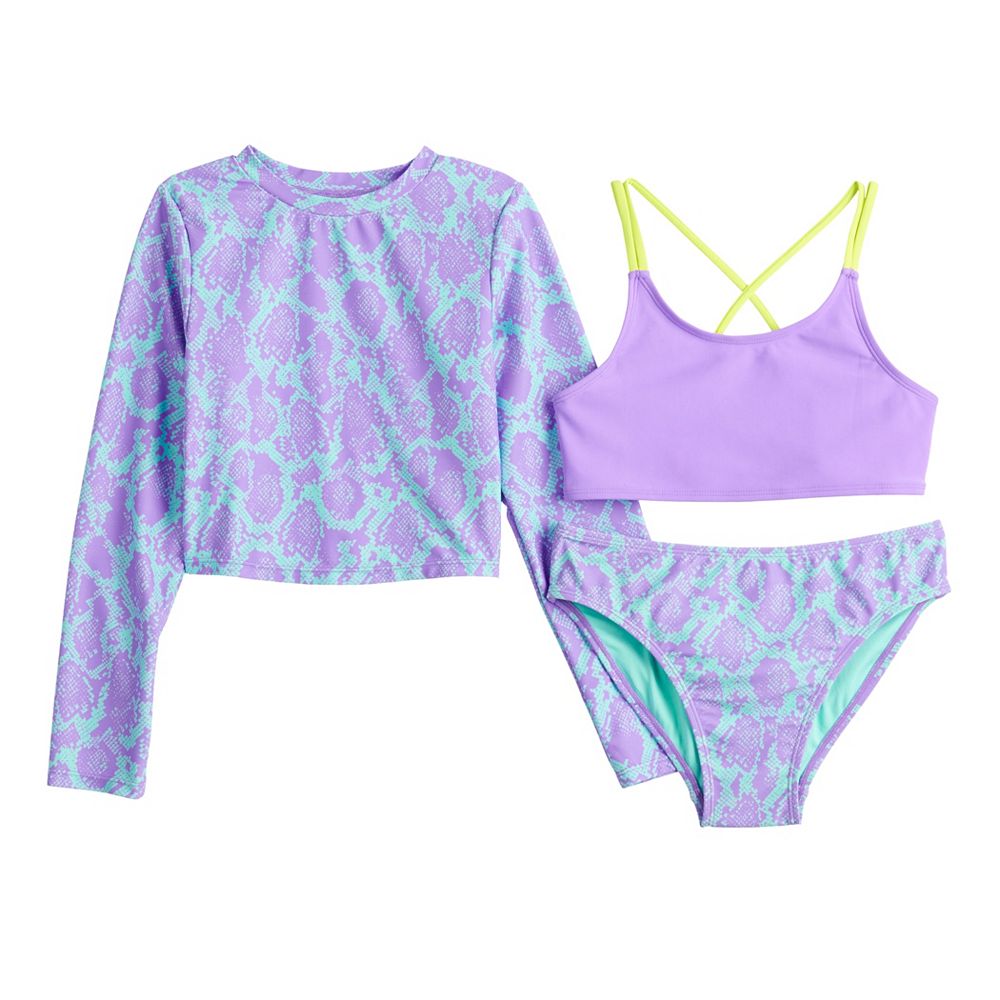 Girls 7-16 SO® Pretty Python Rashguard, Top & Bottoms Swimsuit Set Set