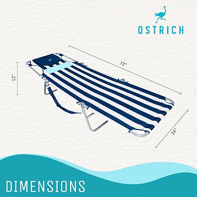 Ostrich Ladies Comfort Lounger with Chest Support Portable Reclining Outdoor Patio Beach Lawn Camping Pool Tanning Chair Blue Stripe