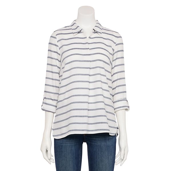 Petite Croft & Barrow® Roll-Tab Sleeve Popover Tunic