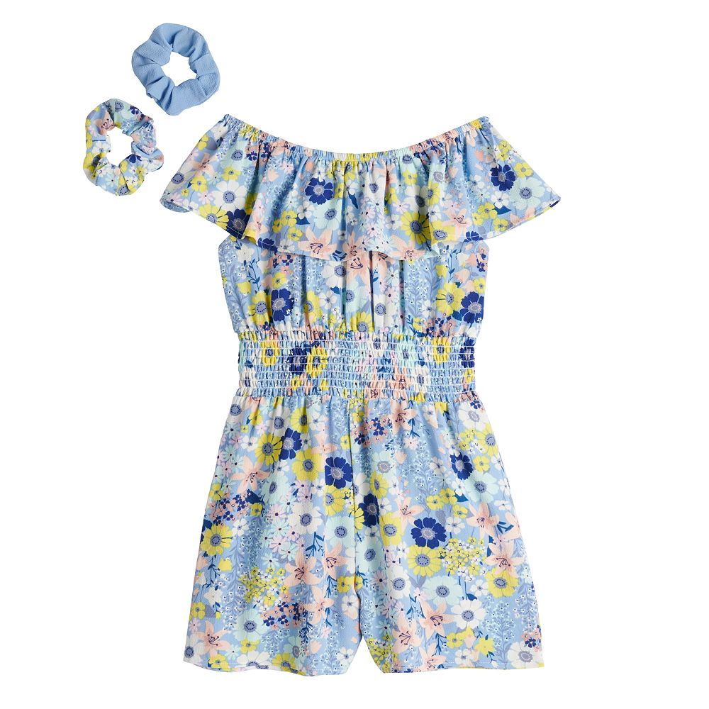 Girls 7-16 Kint Works Romper with Scrunchies in Regular & Plus