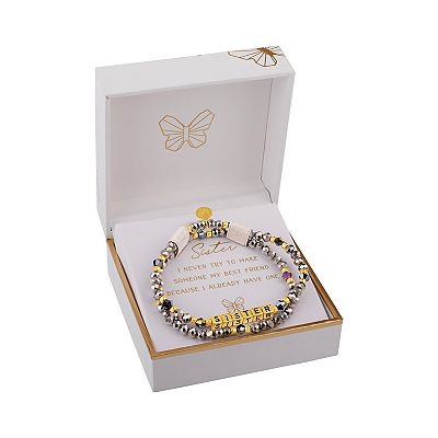 Crystal 18k Gold Plated Bead Sister Stretch Bracelet Duo Set