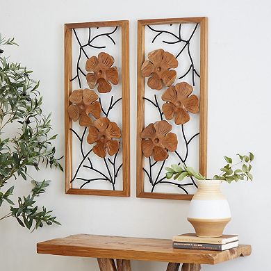 Stella & Eve Floral Teak Wood Wall Decor 2-Piece Set
