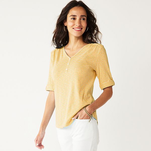 Women's Croft & Barrow® Roll-Tab Sleeve Henley Top