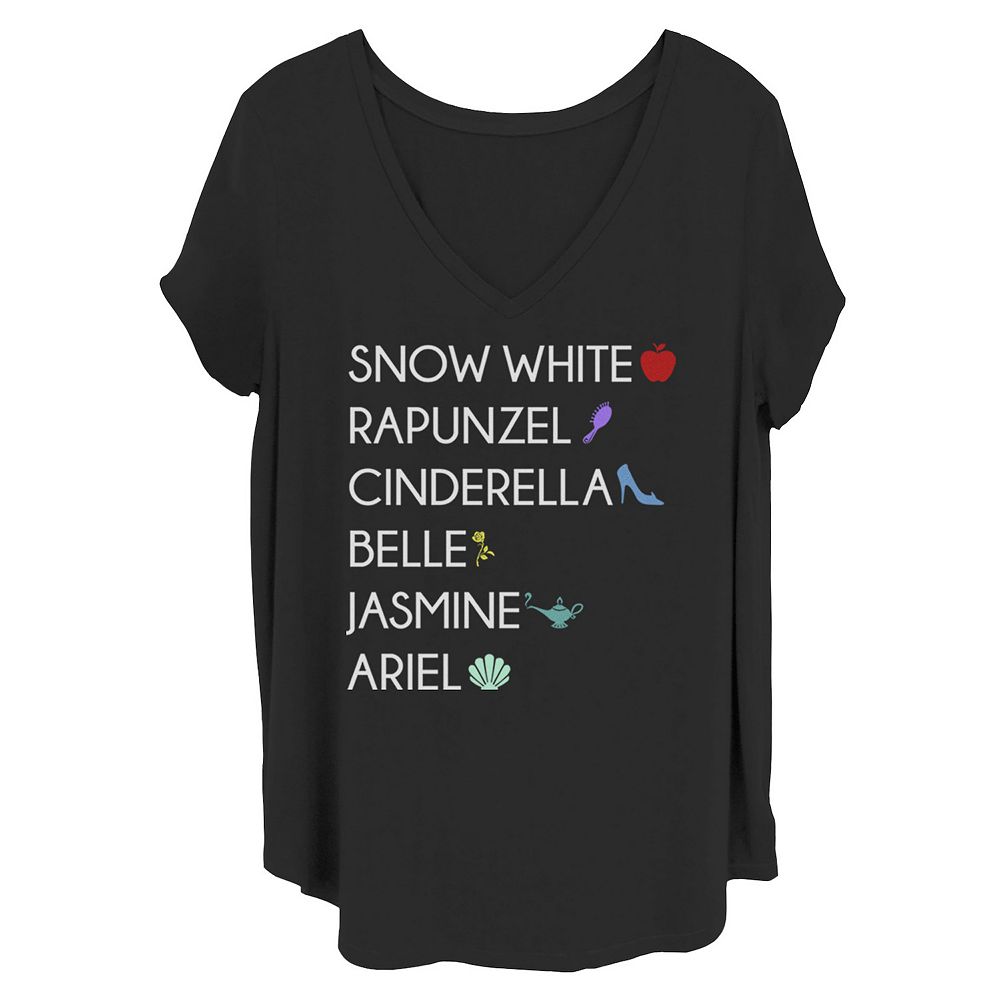 Juniors' Plus Disney Princess Six Princesses Names & Symbols Tee