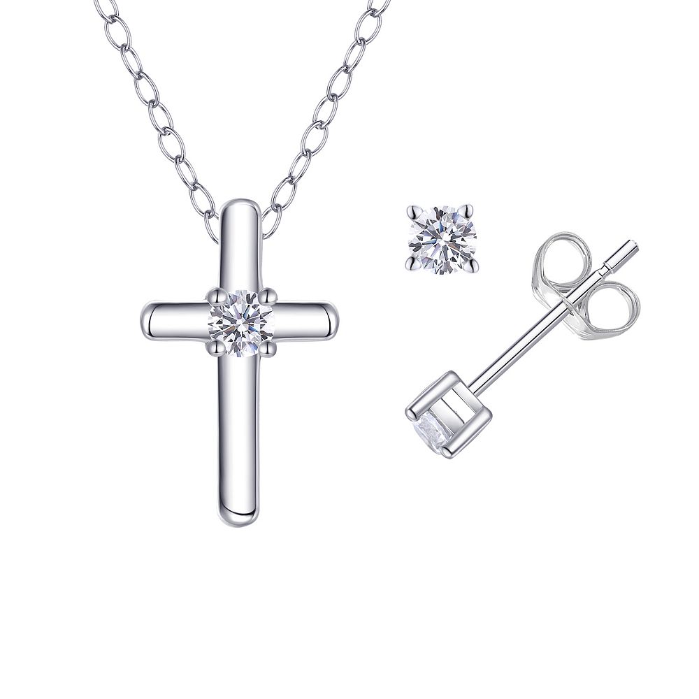 Charming Girl Kids' Sterling Silver Cubic Zirconia Cross Necklace ...