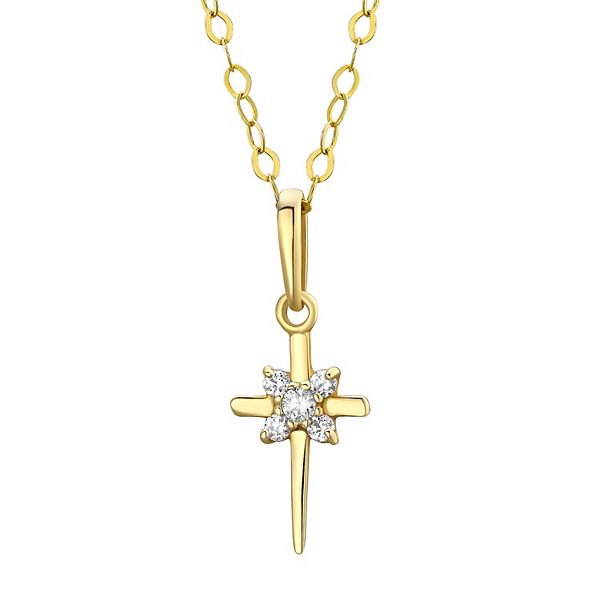 Charming Girl Kids' 14k Gold Cubic Zirconia Cross Pendant Necklace