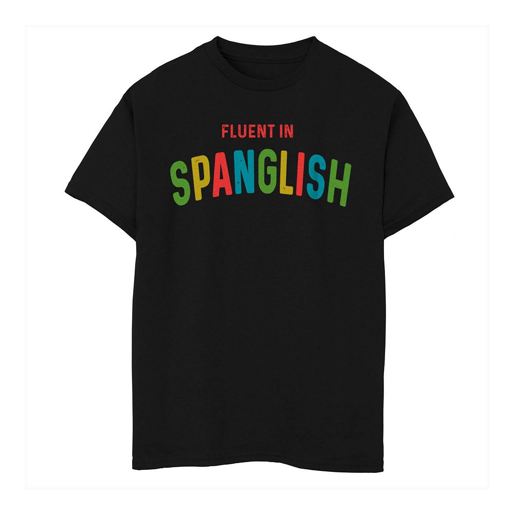 Boys 8-20 Fluent In Spanglish Colorful Text Tee