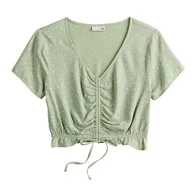 Juniors' SO® Short Sleeve Cinched Front Top