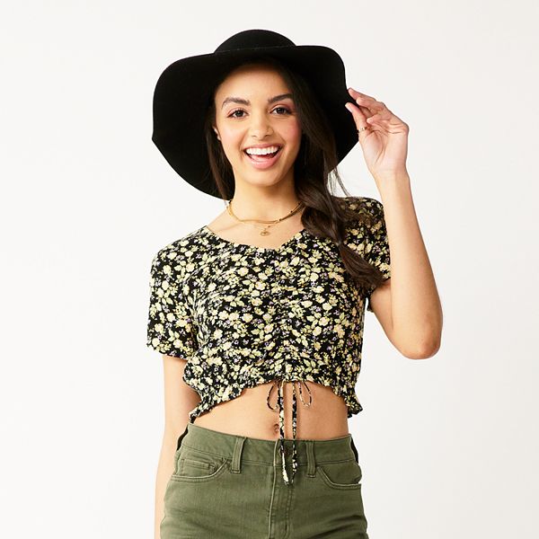 Juniors' SO® Short Sleeve Cinched Front Top
