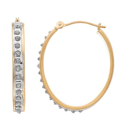 Diamond Fascination 14K Gold Diamond Accent Oval Hoop Earrings Women s