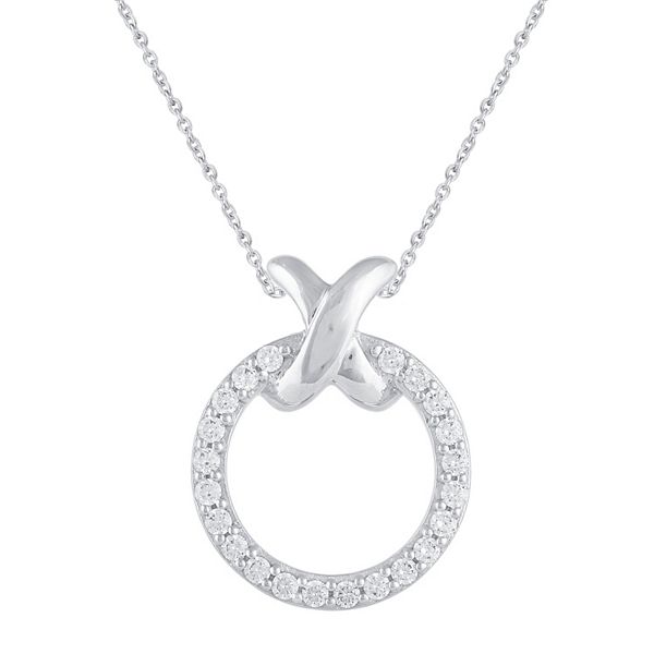Royal Aura Sterling Silver 1/5 Carat T.W. Diamond XO Pendant Necklace