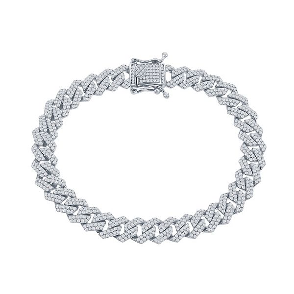 Metallo Men's Sterling Silver Cubic Zirconia Monaco Chain Bracelet