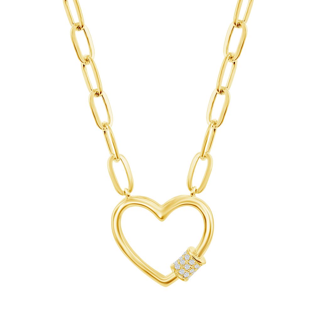 Argento Bella 14k Gold Over Silver Cubic Zirconia Heart Paper Clip Necklace