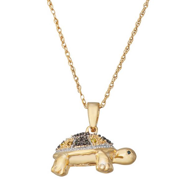 Jewelexcess 1/10 Carat T.W. Multicolor Diamond Turtle Pendant Necklace
