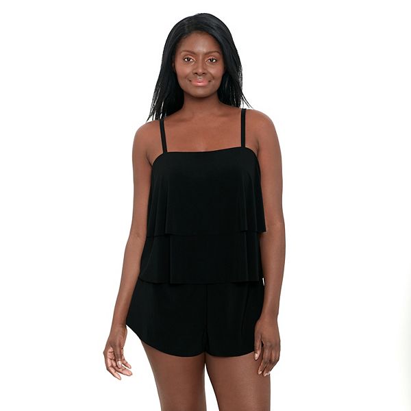 Womens Trimshaper Roxy Tiered Body Sculpt One Piece Swim Romper
