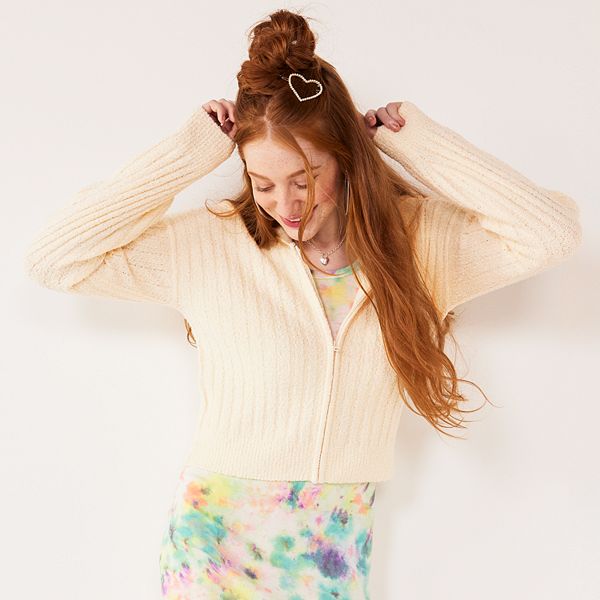 Juniors' SO® Long Sleeve Cropped Zip-Up Hooded Cardigan