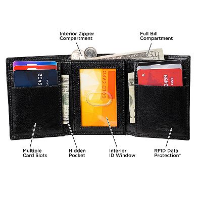 Men's Dickies Leather Trifold Wallet with Interior Zip Compartment