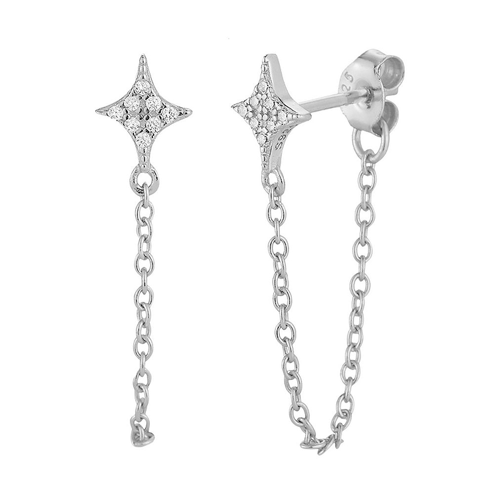 Sunkissed Sterling Cubic Zirconia Star Chain Drop Stud Earrings
