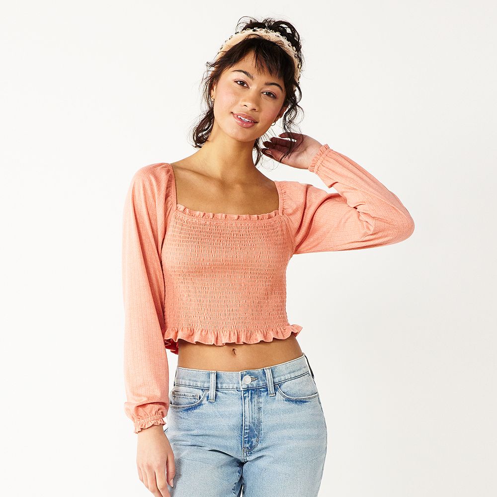 Juniors' SO® Long Sleeve Smocked Top