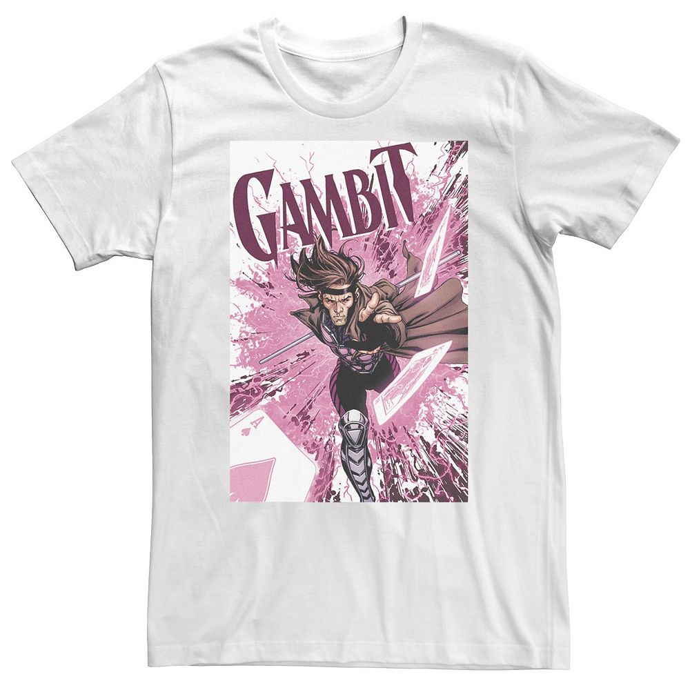 Big & Tall Marvel X-Men Gambit Pink Cards Explosion Tee