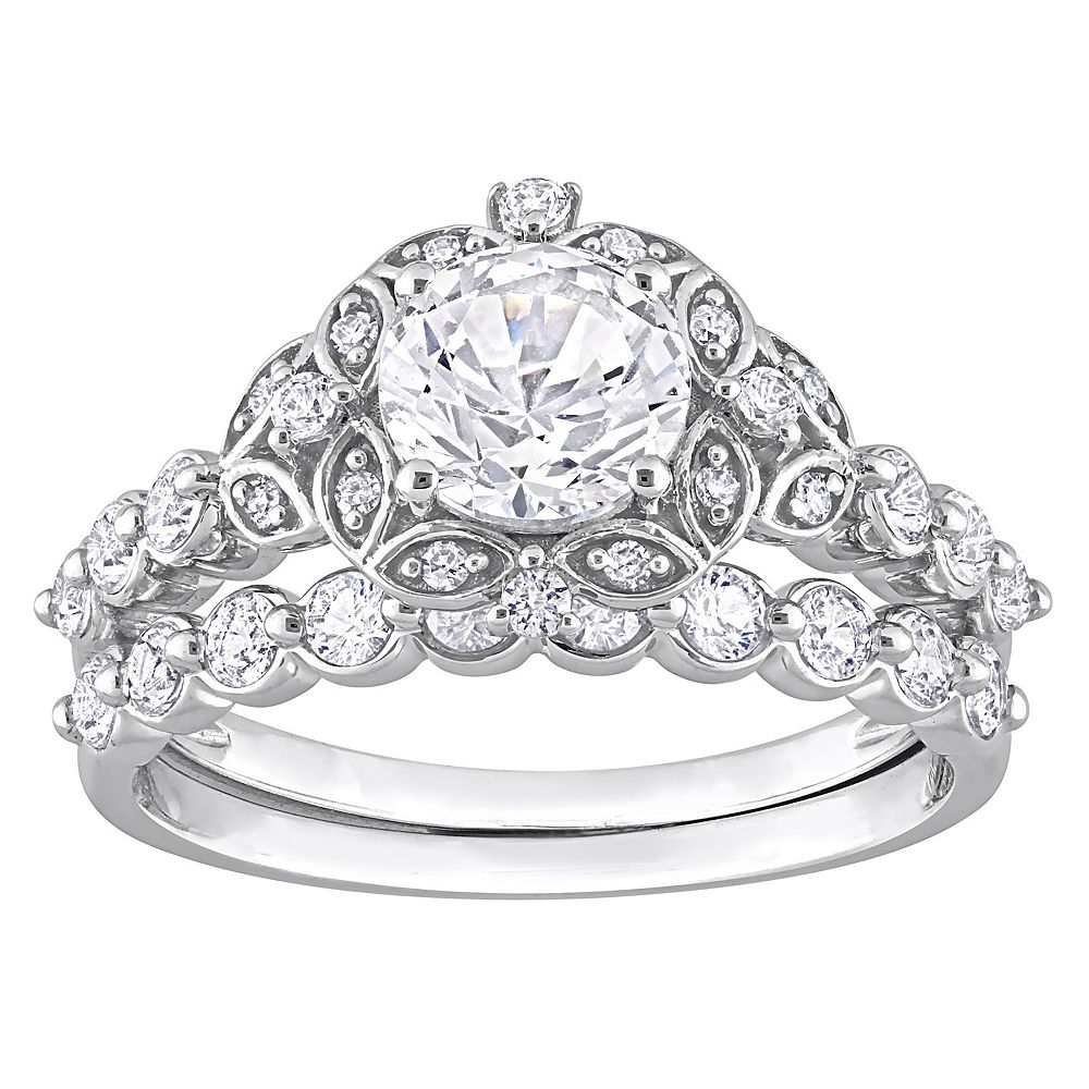 Stella Grace 10K White Gold Lab Created White Sapphire and Diamond ...