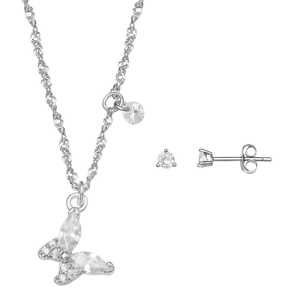 PRIMROSE Sterling Silver Cubic Zirconia Earring & Butterfly Pendant ...