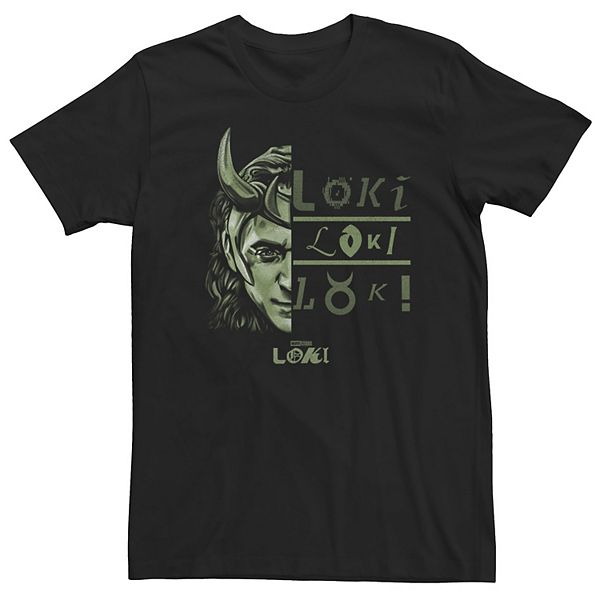 Big & Tall Marvel Loki Split Portrait Logo Tee