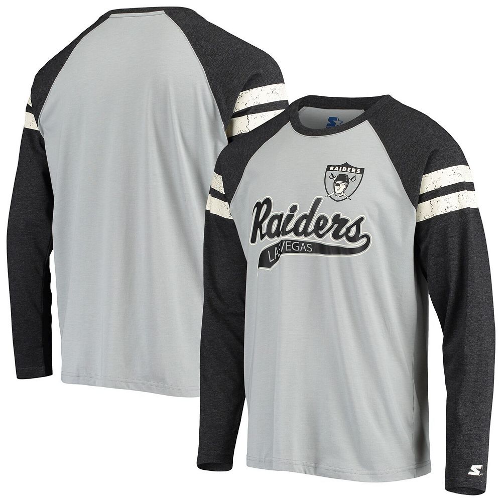 Men's Starter Silver/Black Las Vegas Raiders Throwback League Raglan ...