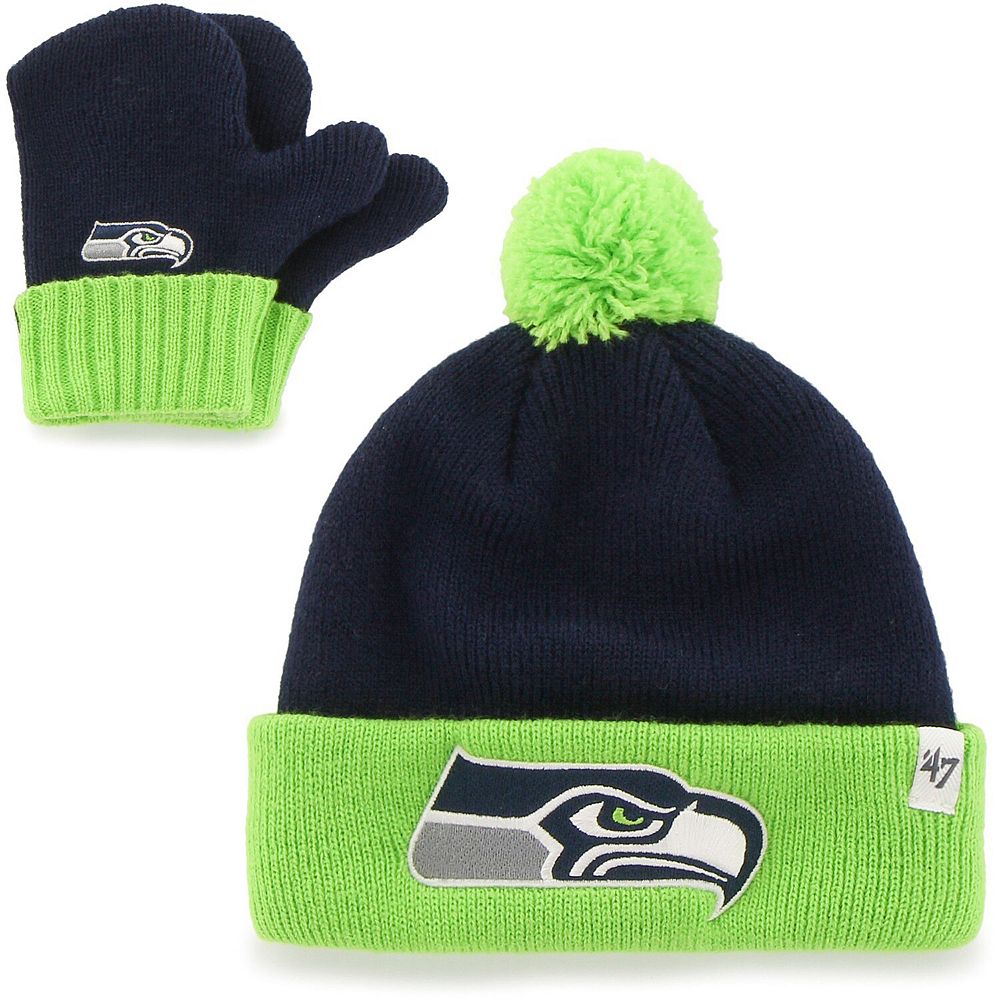 Infant '47 College Navy/Neon Green Seattle Seahawks Bam Bam Cuffed Knit ...