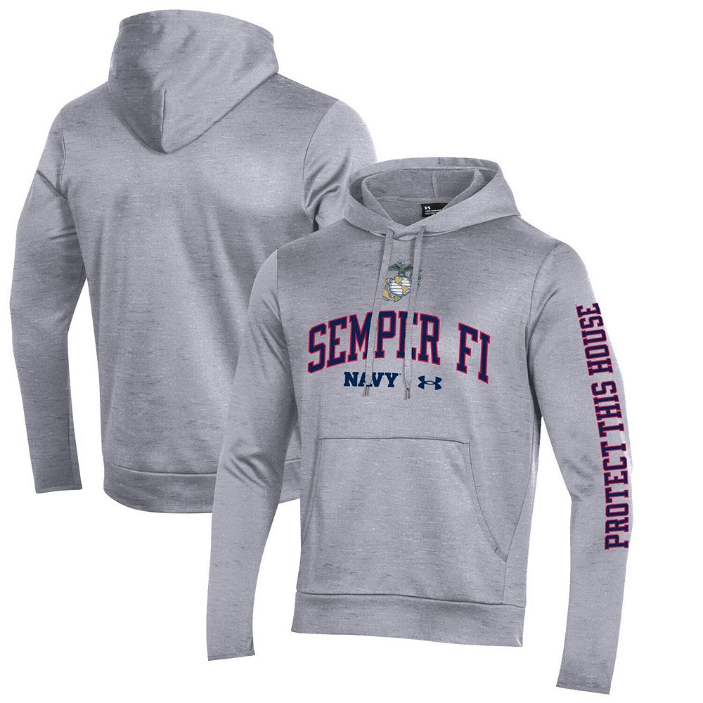 Mens Under Armour Gray Navy Midshipmen Rivalry Usmc 2 Hit Fleece Pullover Hoodie