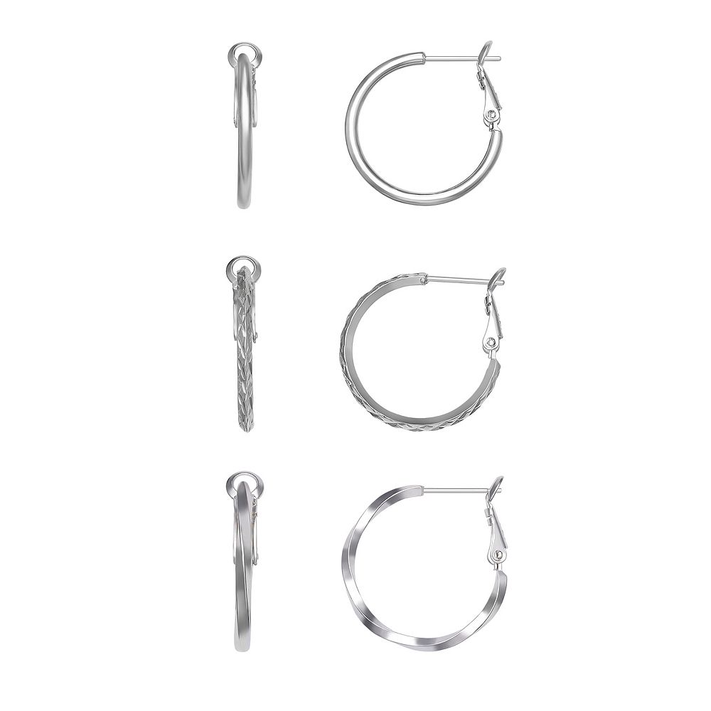 Aurielle Polished, Textured & Twisted Hoop Trio Earring Set