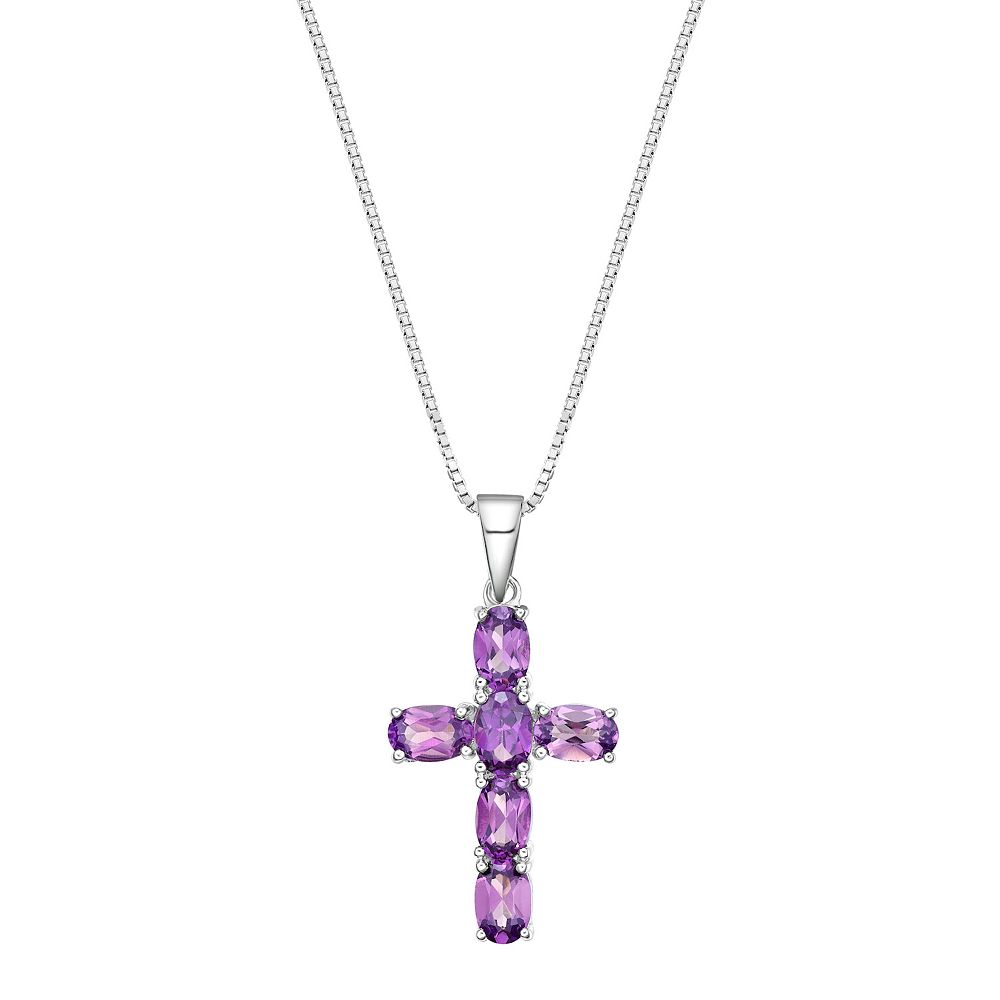Gemminded Sterling Silver Lab-Created Alexandrite Cross Pendant Necklace