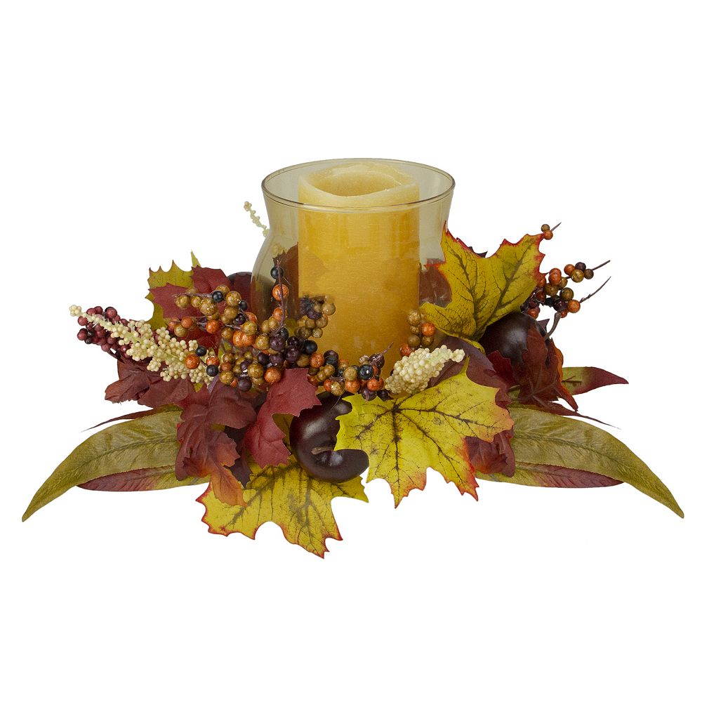 Northlight Fall Artificial Apple Berry Hurricane Pillar Candle Holder ...