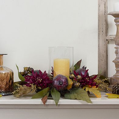 Northlight Fall Artificial Apple Berry Hurricane Pillar Candle Holder ...