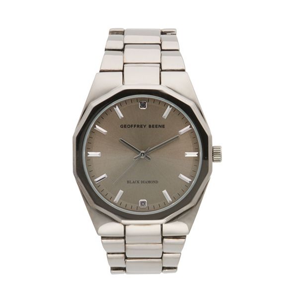 Geoffrey Beene Men's Gunmetal Tone Octagonal Bezel Genuine Black ...