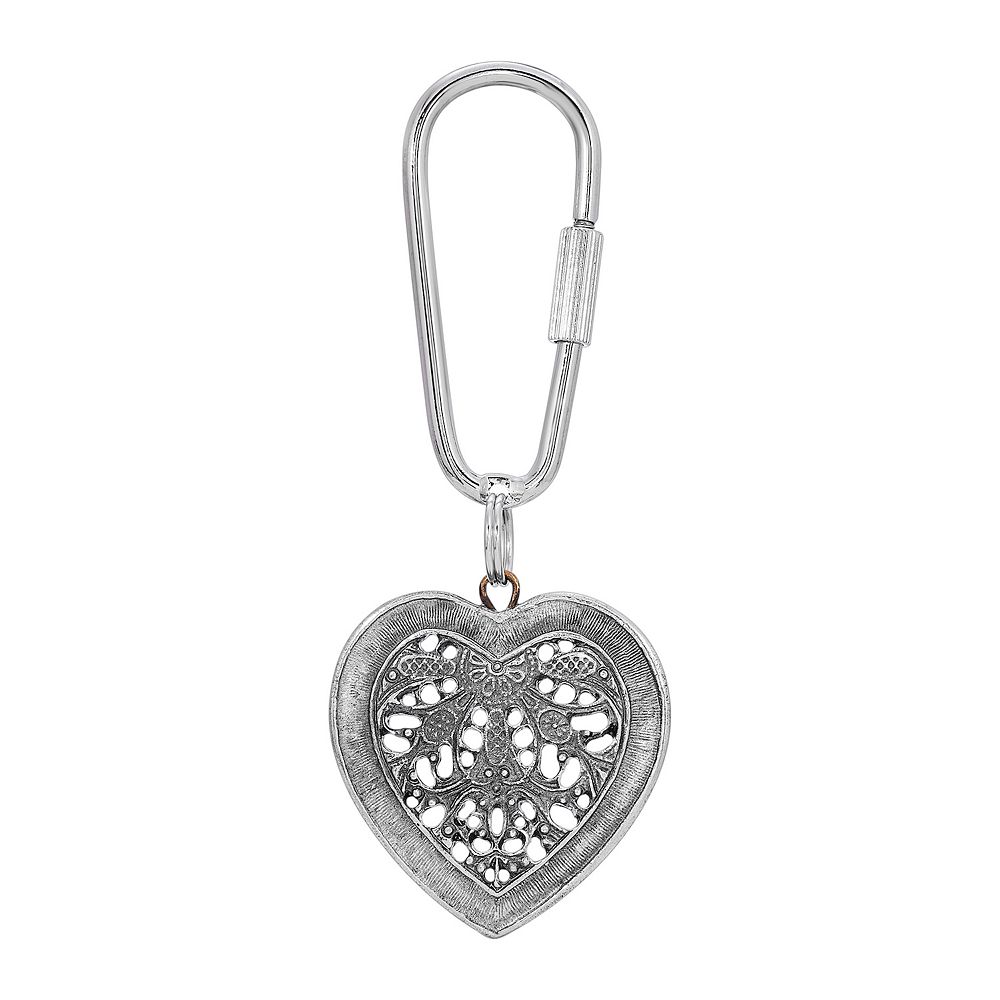 1928 Pewter Filigree Heart Key Chain