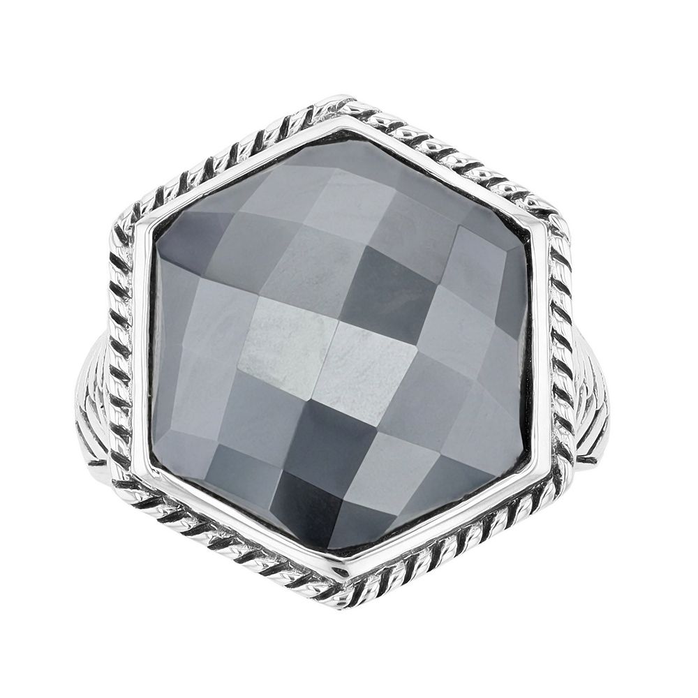 SIRI USA by TJM Sterling Silver Hematite Hexagon Ring