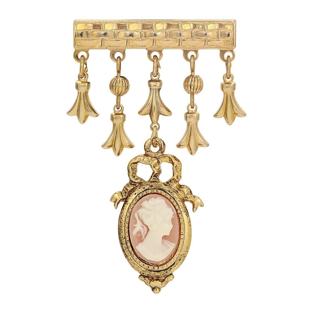 1928 Gold Tone Cameo Drop Bar Pin