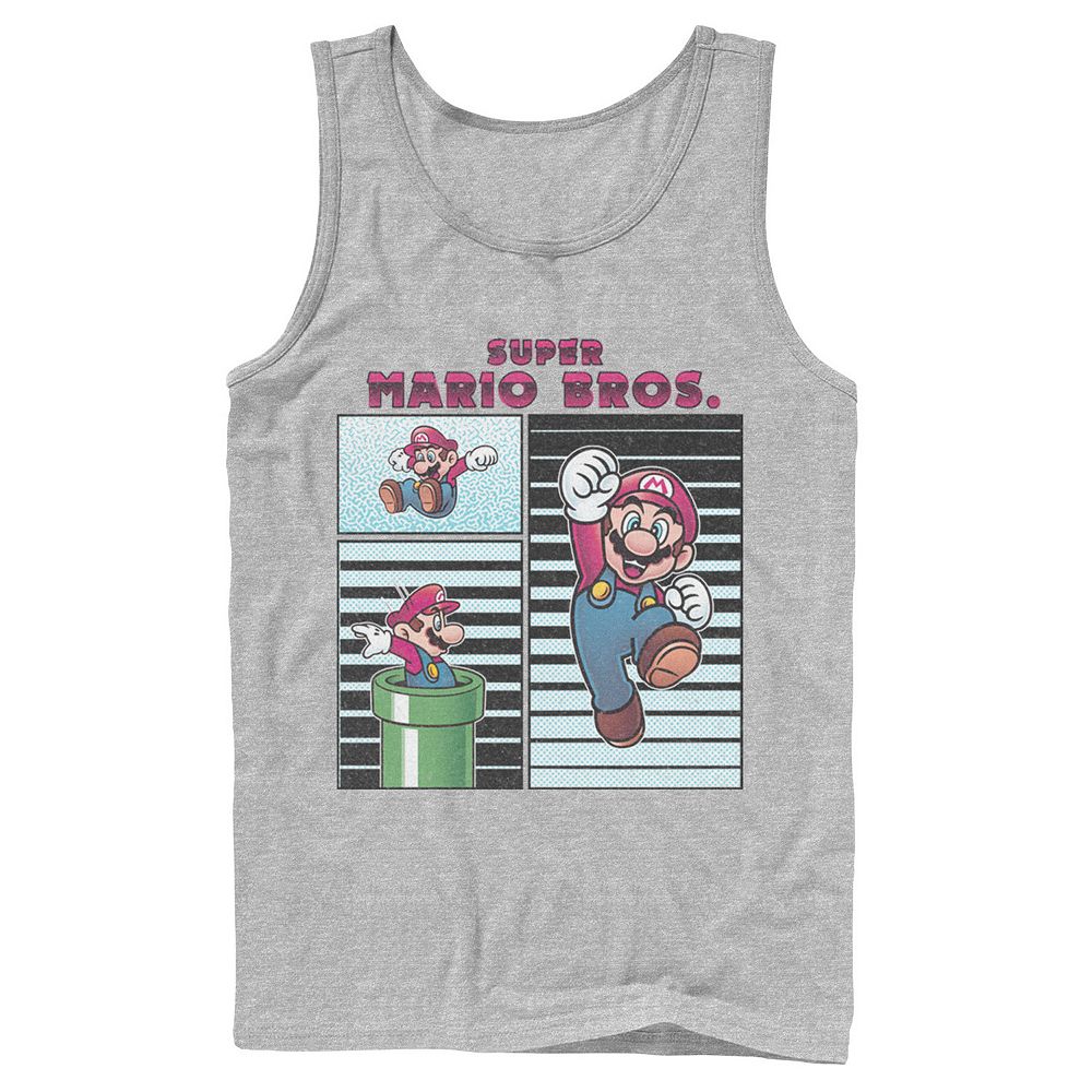 Men's Super Mario Panels Mario Jumping Warp Pipe Stripes Tank Top