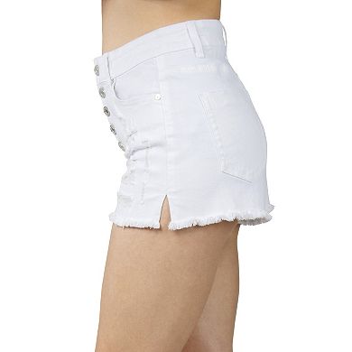 Juniors' Indigo Rein Super High-Rise Button Shorts