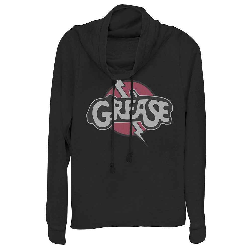 Juniors Grease Title Logo Patch Cowlneck Graphic Lightweight Long Sleeve