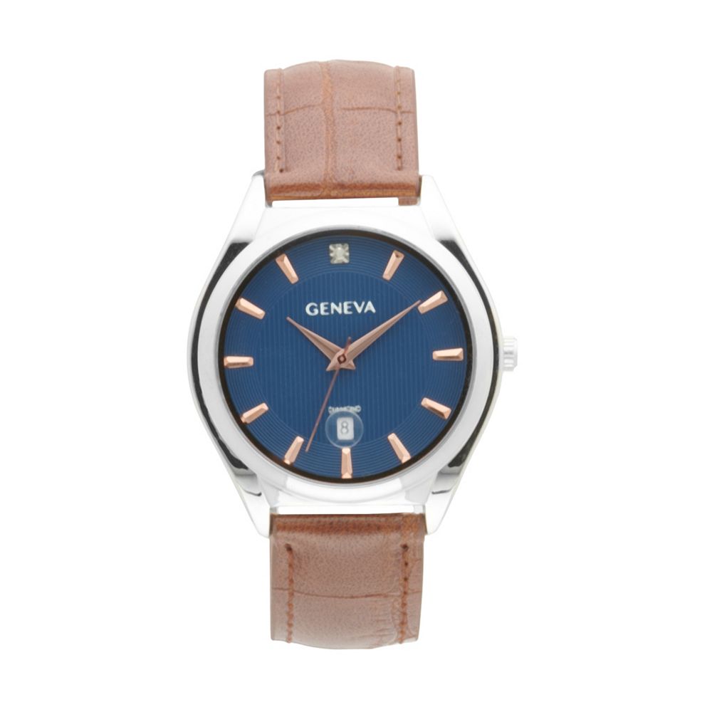 Geneva Diamond Accent Magnified Date Men's Strap Watch - KHA0004SL
