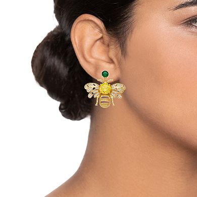14k Gold Over Silver Yellow, Clear, & Green Cubic Zirconia Bee Drop ...